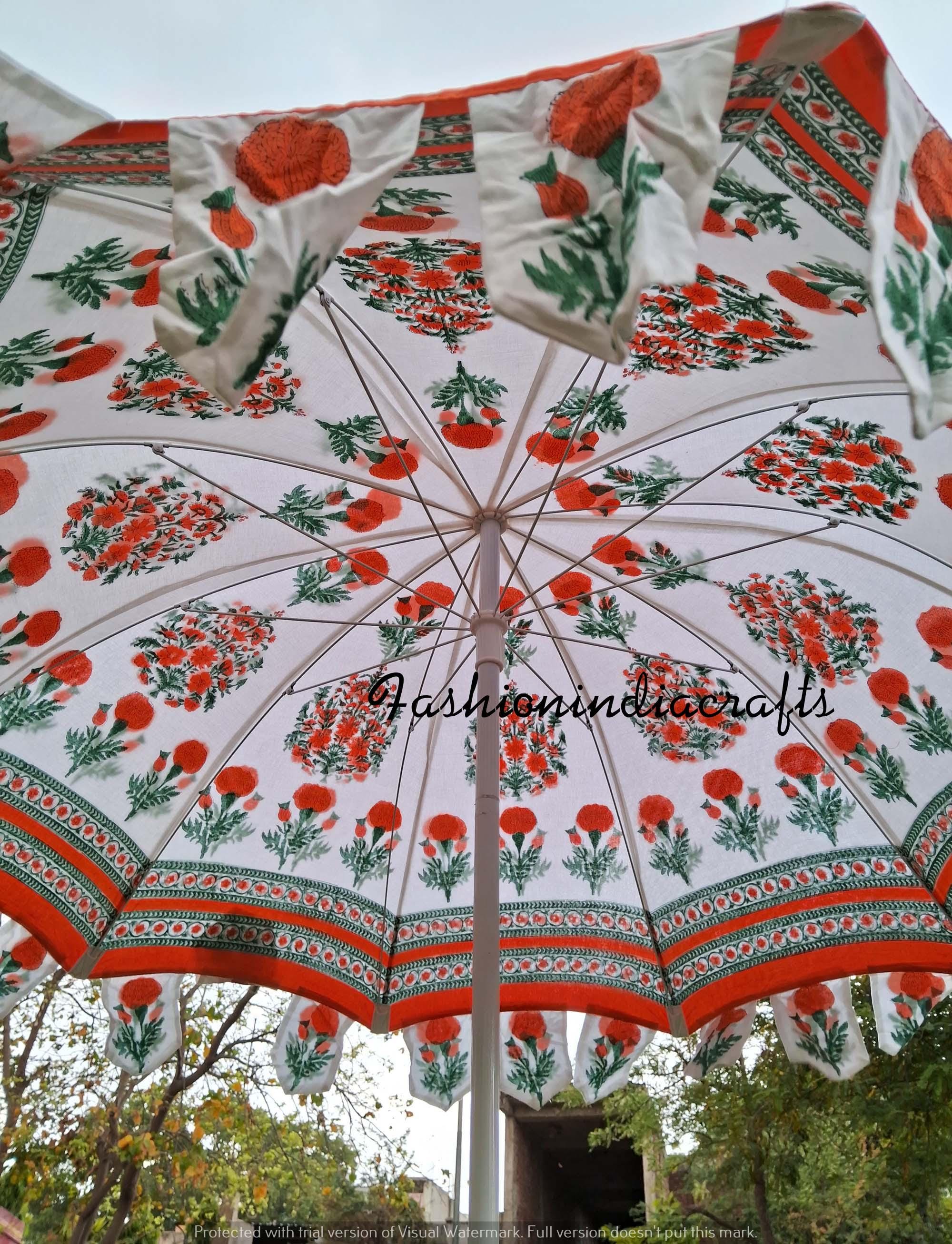 Hand Block Printed Indian Garden Umbrella, Cotton Patio Parasol ...