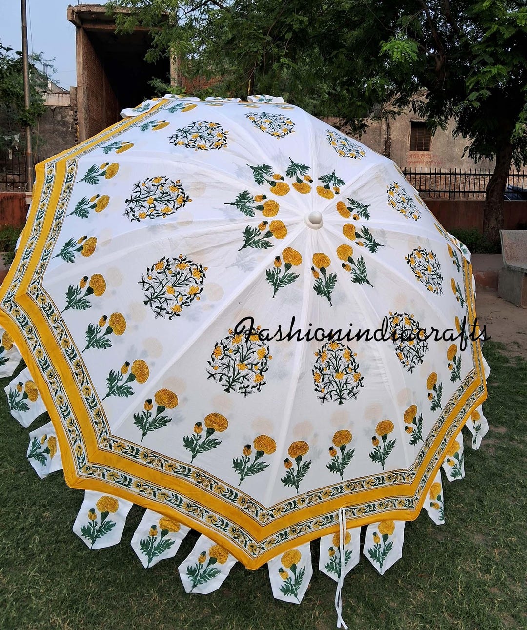 Yellow Floral Garden Umbrella: Hand Block Printed Bohemian Sun Shade - Etsy