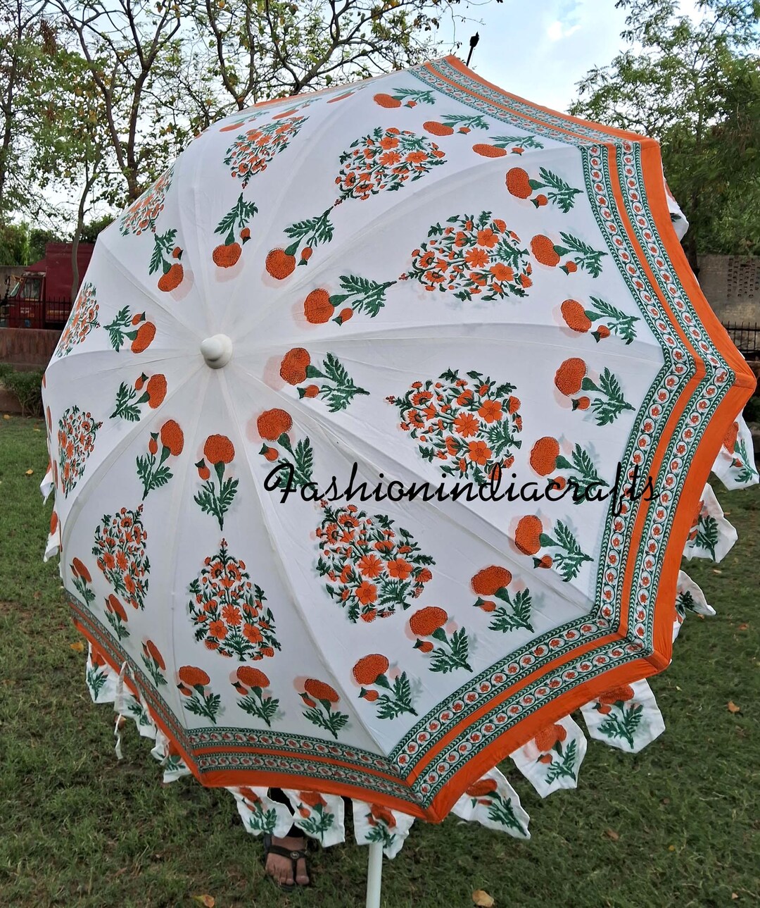 Hand Block Printed Indian Garden Umbrella, Cotton Patio Parasol ...