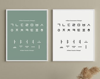 Korean Hangul Alphabet Printable Downloads- Hangul Chart- Hangul Study ...