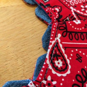 Lovely 15" Quilted Denim/red Bandana,table Runner/doilie/table Center ...