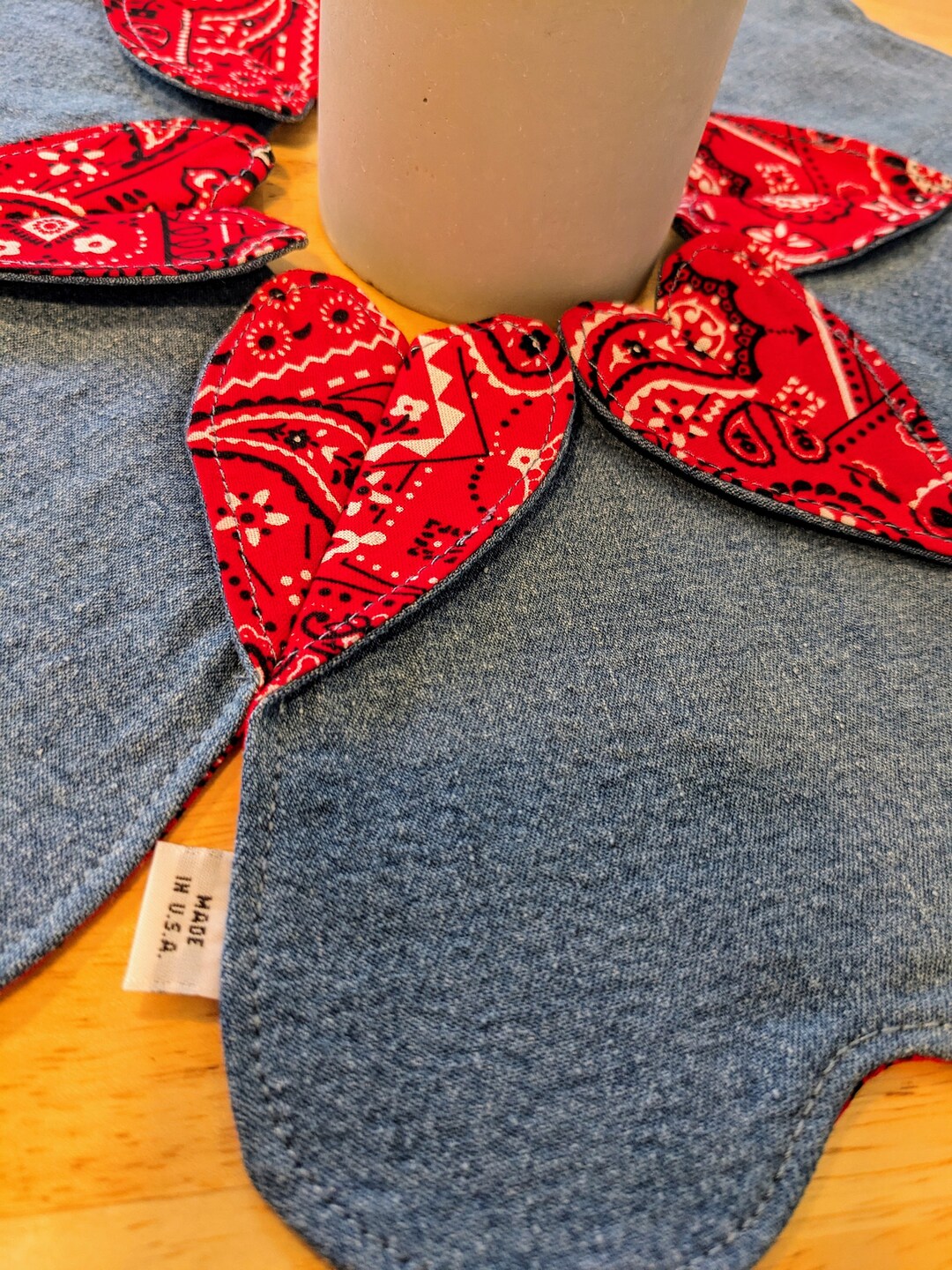 Lovely 15" Quilted Denim/red Bandana,table Runner/doilie/table Center ...