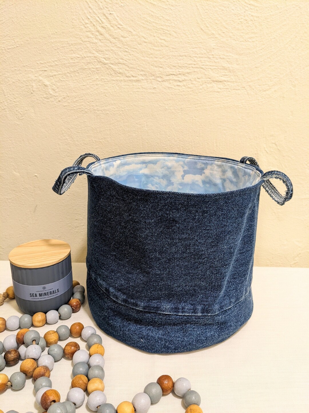 B3 Denim Jean Basket,round Coutry/farmhouse Bucket Bag for Knitting ...