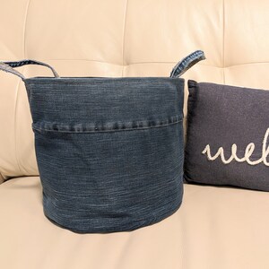 B1 Denim Jean Basket,round Coutry/farmhouse Bucket Bag for Knitting ...