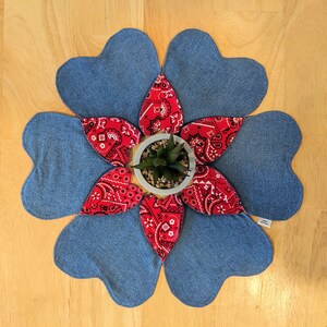 Lovely 15" Quilted Denim/red Bandana,table Runner/doilie/table Center ...