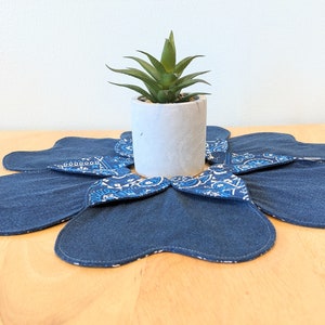 Lovely 15" Quilted Denim/blue Bandana,table Runner/doilie/table Center ...