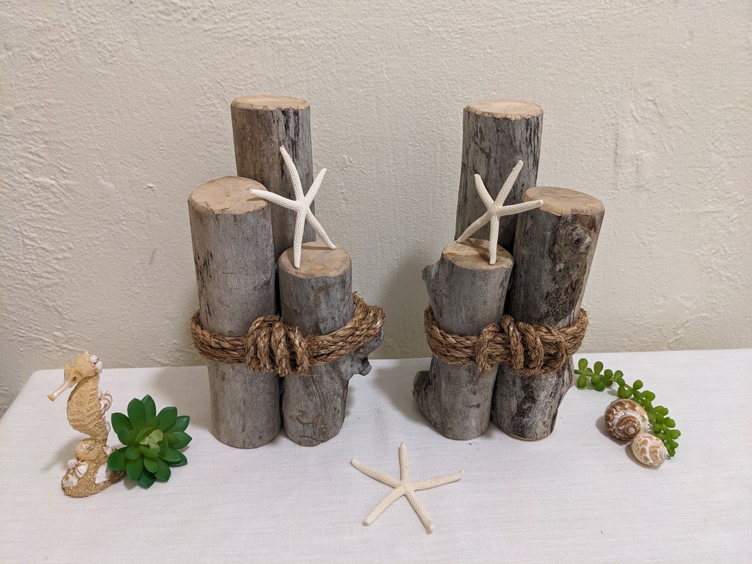 Pair 2 10" Driftwood Piling,nautical/coastal/shore Theme Decor,beach ...