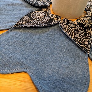 Lovely 15" Quilted Denim/black Bandana,table Runner/doilie/table Center ...