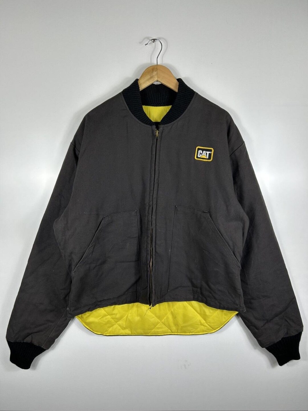 Vintage CAT Caterpillar Workwear Bomber Jacket – Brown & Yellow Lining ...