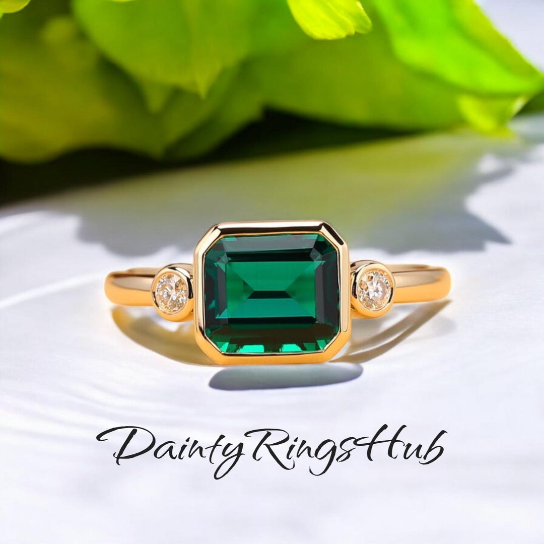 Emerald Cut Green Emerald Rings Vintage 925 Sterling Silver Wedding ...
