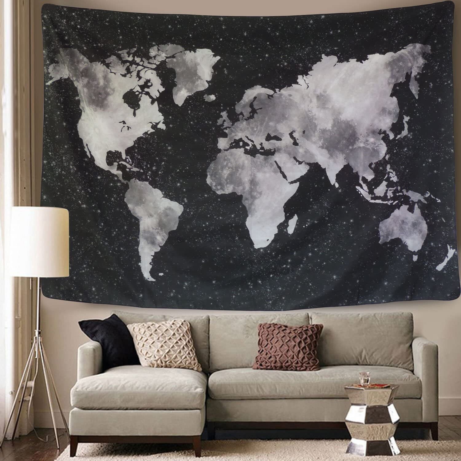 Rcraft World Map Tapestry Wall Hanging Black Map Tapestry | Etsy