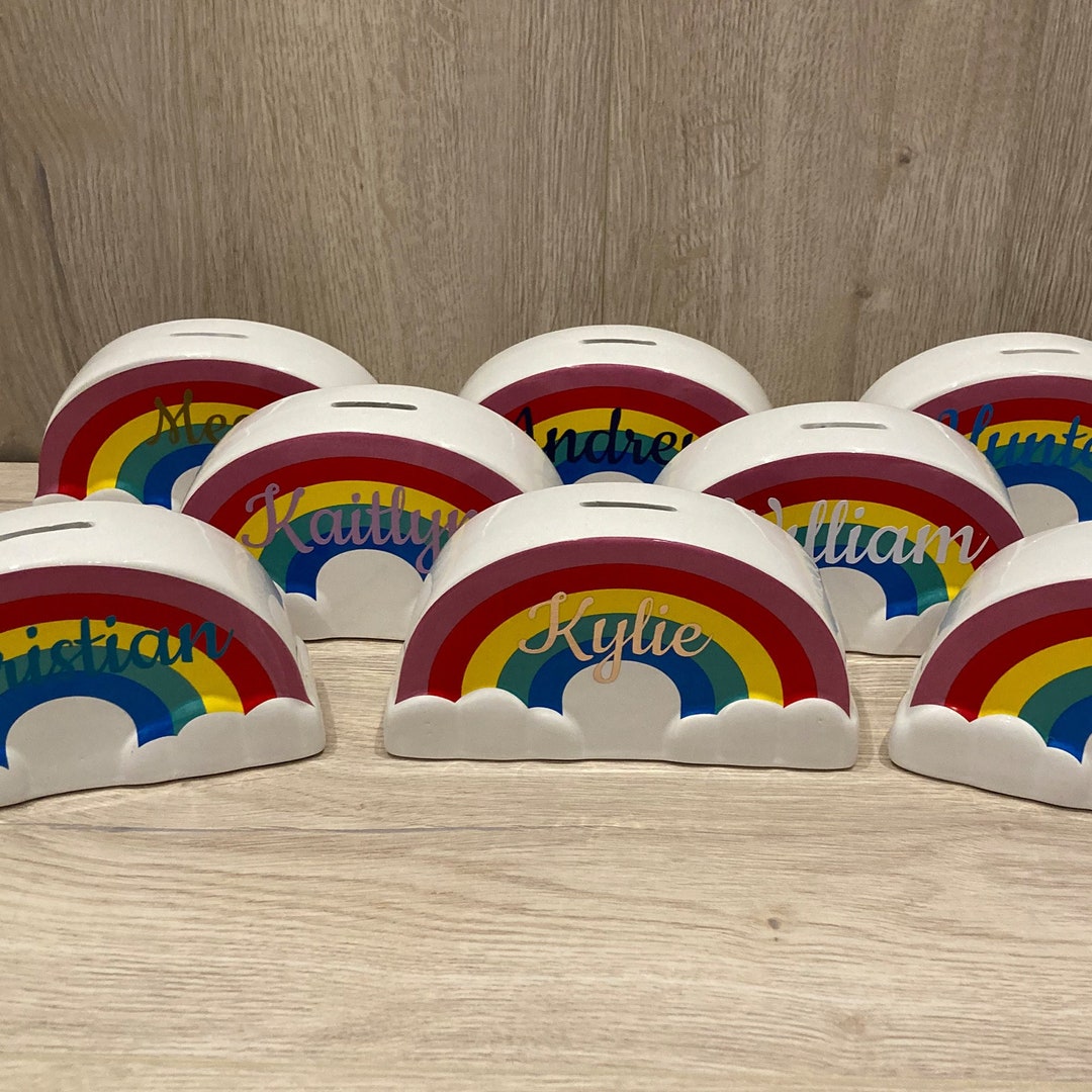 Personalised Ceramic Rainbow Money Box - Etsy