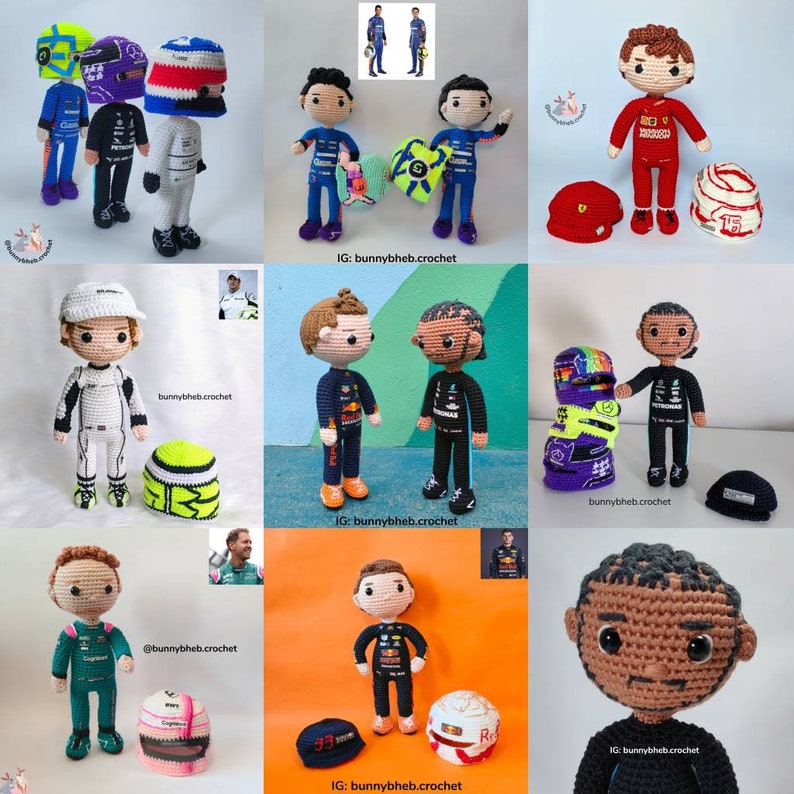 F1 Racer With Helmet & Cap Crochet Plush Doll Formula One - Etsy UK