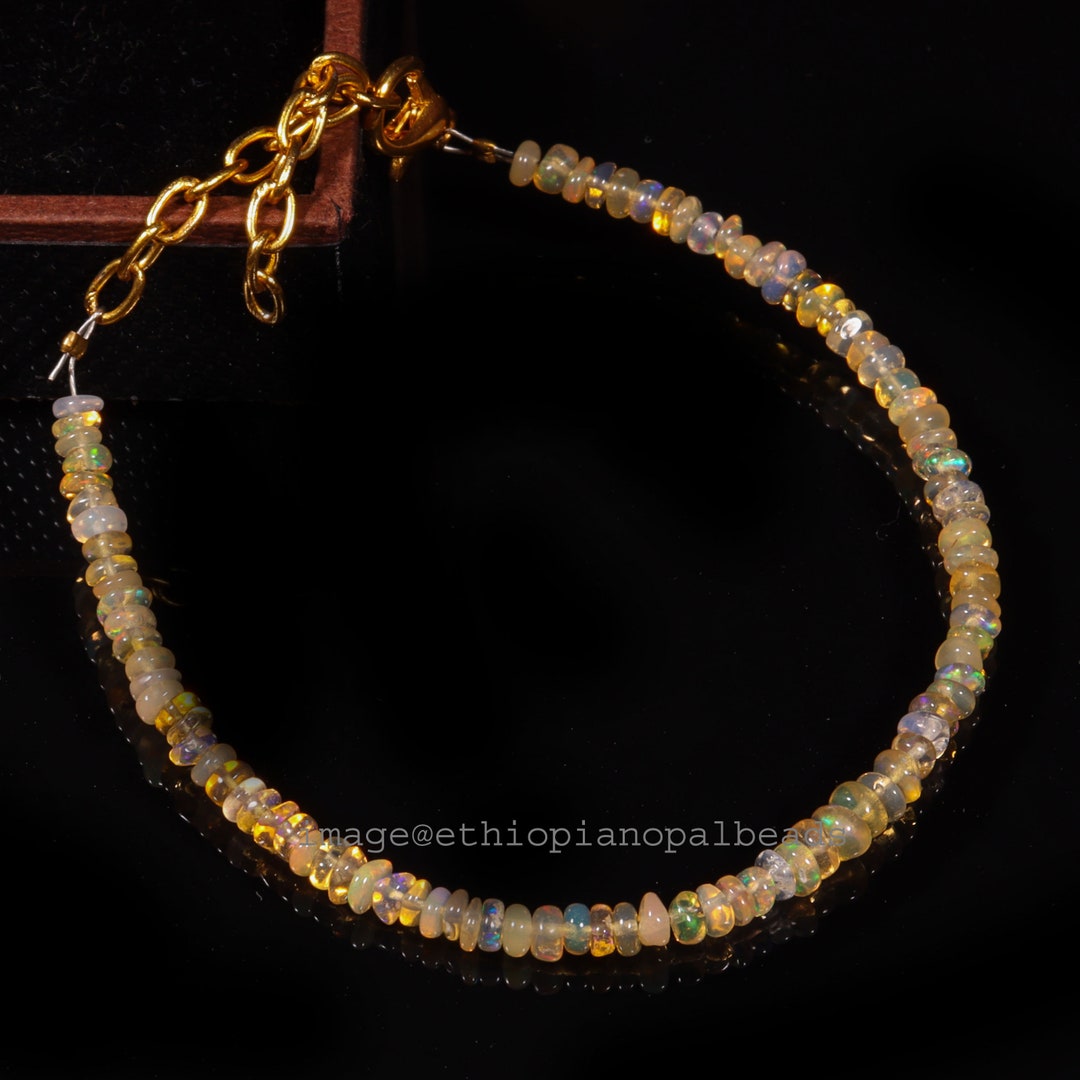 Pulsera de ópalo etíope natural, cuentas Welo Fire Rondelle de 3 mm y ...
