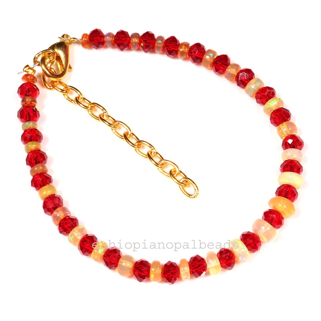 Pulsera de cuentas de ópalo, 3 x 5 mm, 19,65 cts Pulsera de cuentas de ...