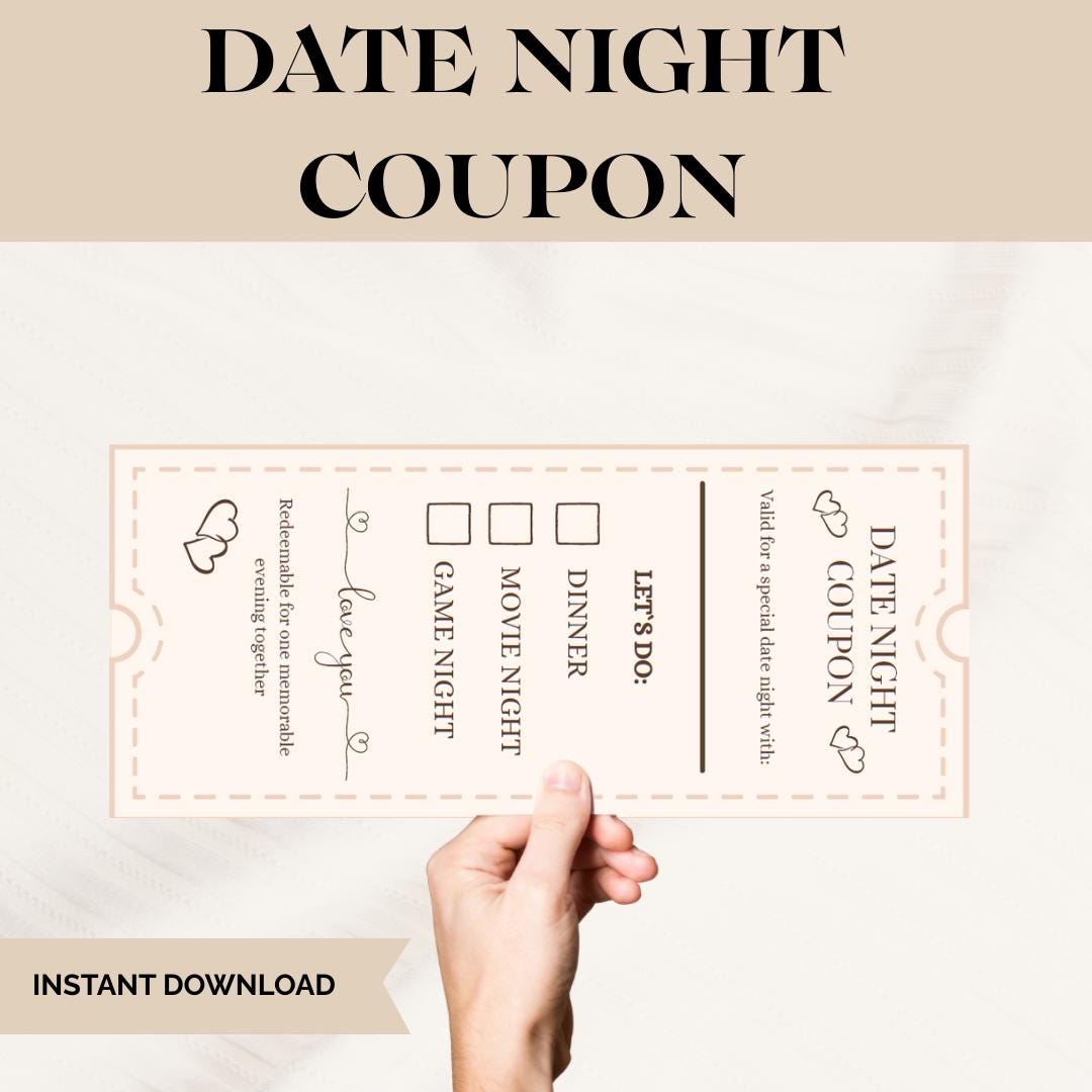 Date Night Coupon – Printable Gift Ticket | Romantic Gift for Couples ...