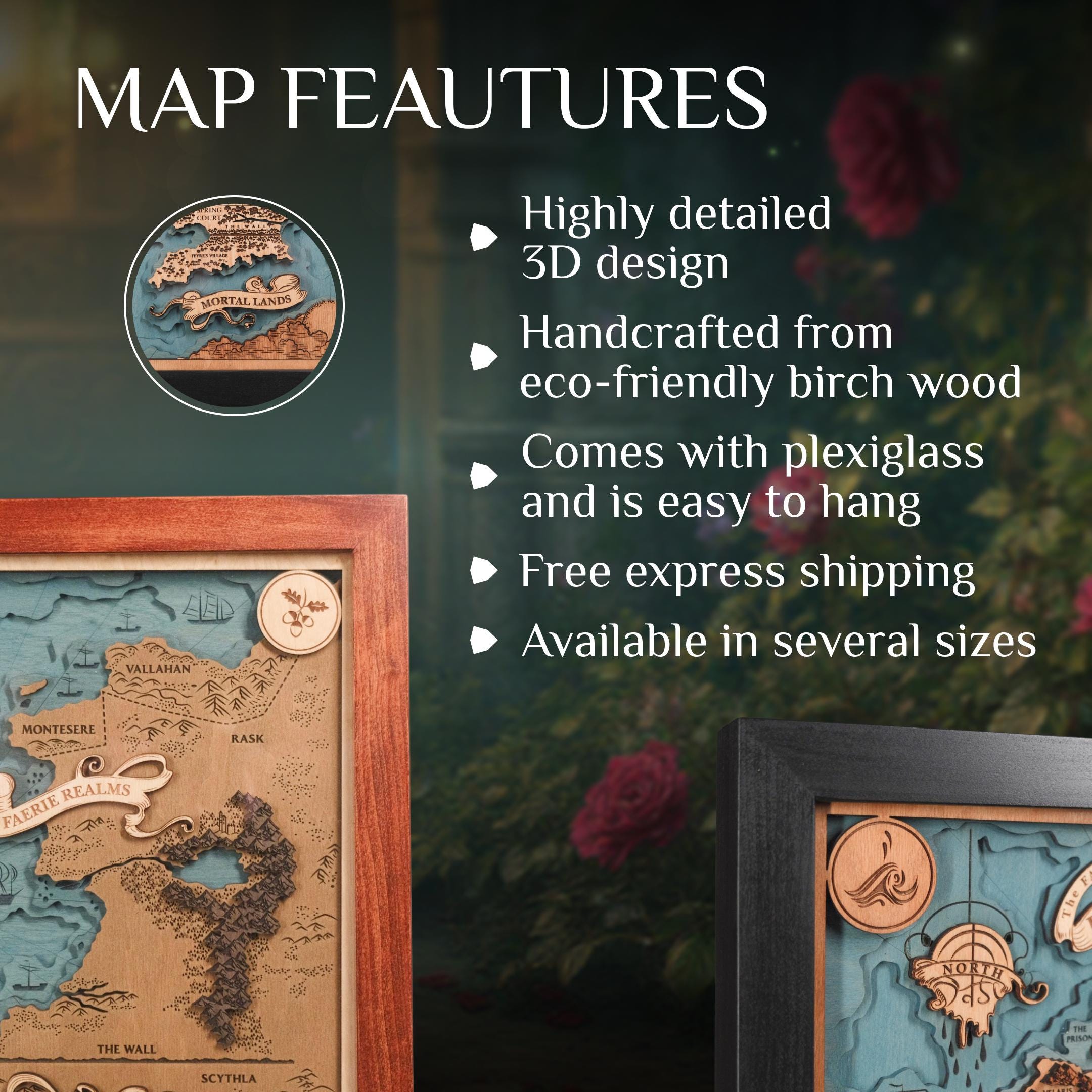3d WOODEN ACOTAR MAP in Natural Color - Custom Map of Prythian Acotar ...