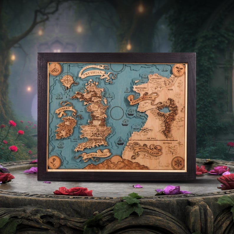 3d WOODEN ACOTAR MAP in Natural Color - Custom Map of Prythian Acotar ...
