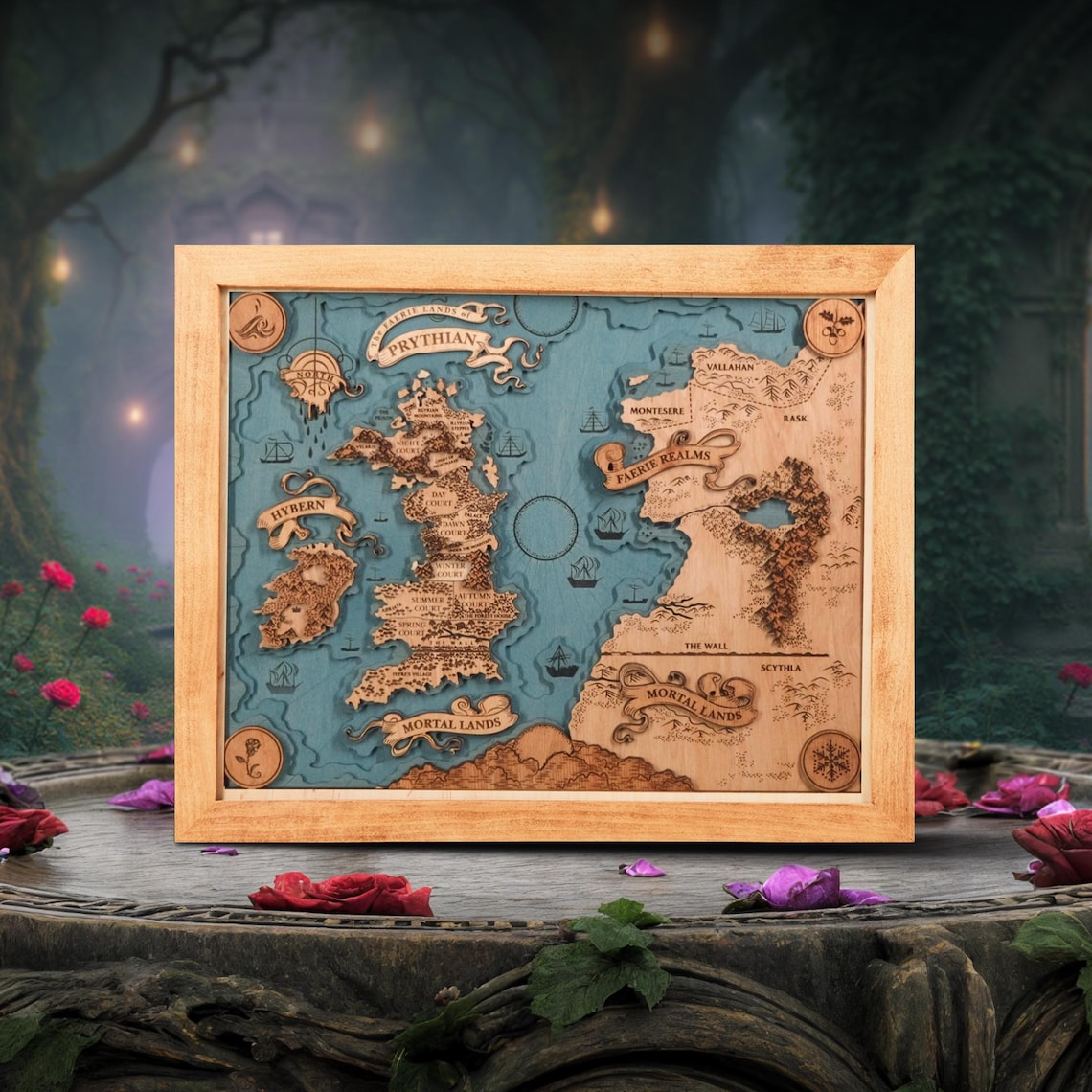 3d WOODEN ACOTAR MAP in Natural Color - Custom Map of Prythian Acotar ...