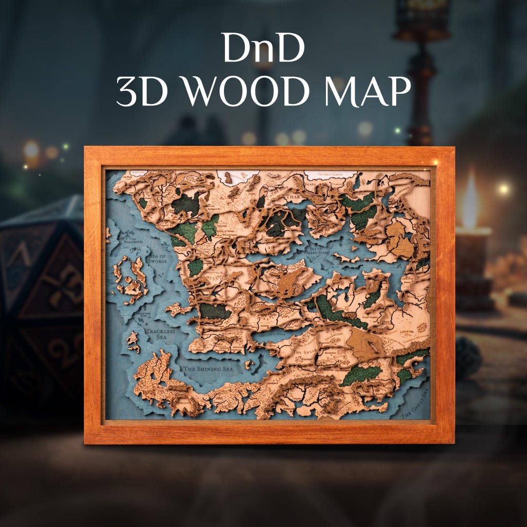 3D Enchanted Continents Wood Map - Unique Custom Gift for Gamer ...
