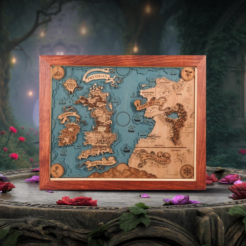 3d WOODEN ACOTAR MAP in Natural Color - Custom Map of Prythian Acotar ...