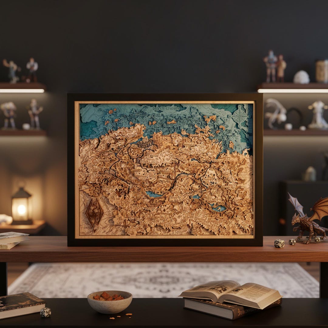 Realm of the Nords Natural Map for Game Room Decor - Unique 3D Wall Art ...