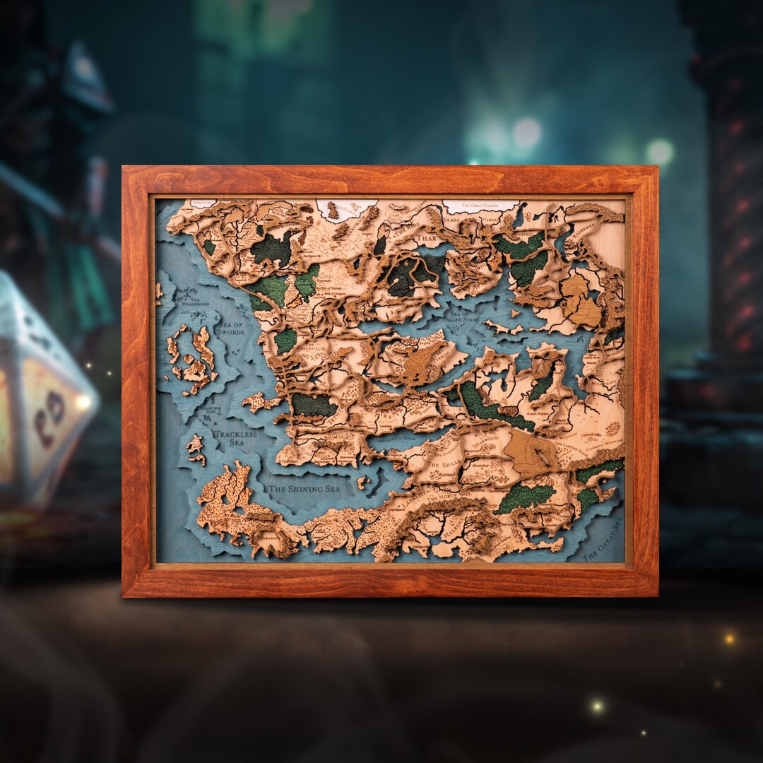 3D Enchanted Continents Wood Map - Personalised DND Fathers Day Gift ...