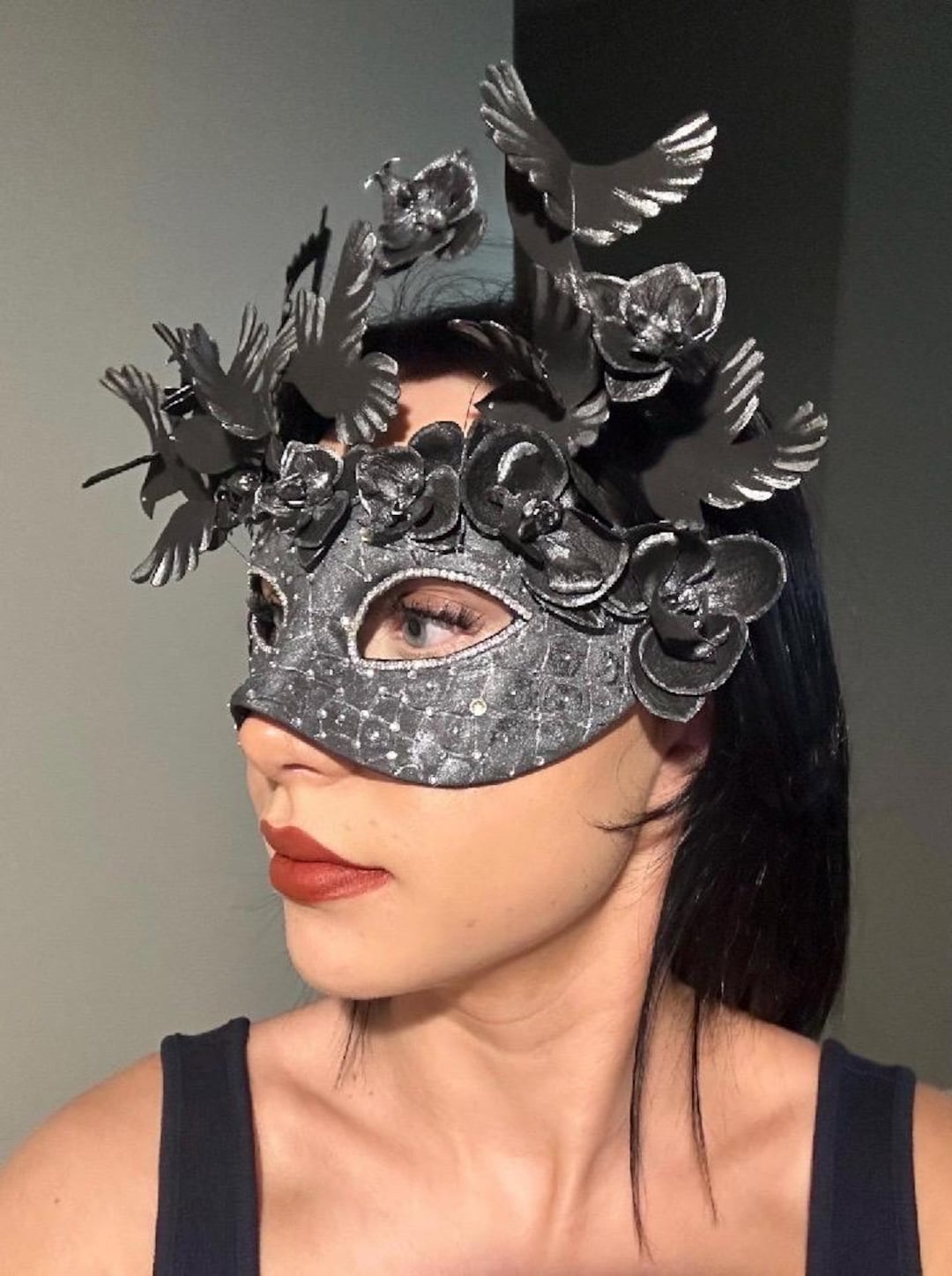 Masquerade Mask for Woman Leather-like Embossing Covered and ...