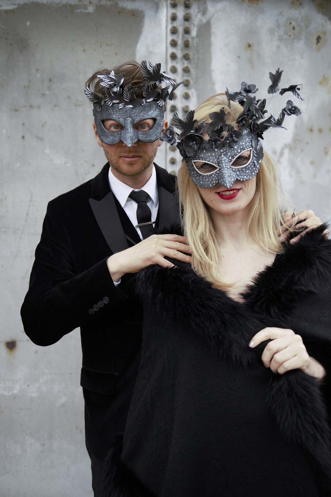 Couple's Masquerade Mask With 3d Bird, Having Leather-like Embossing ...