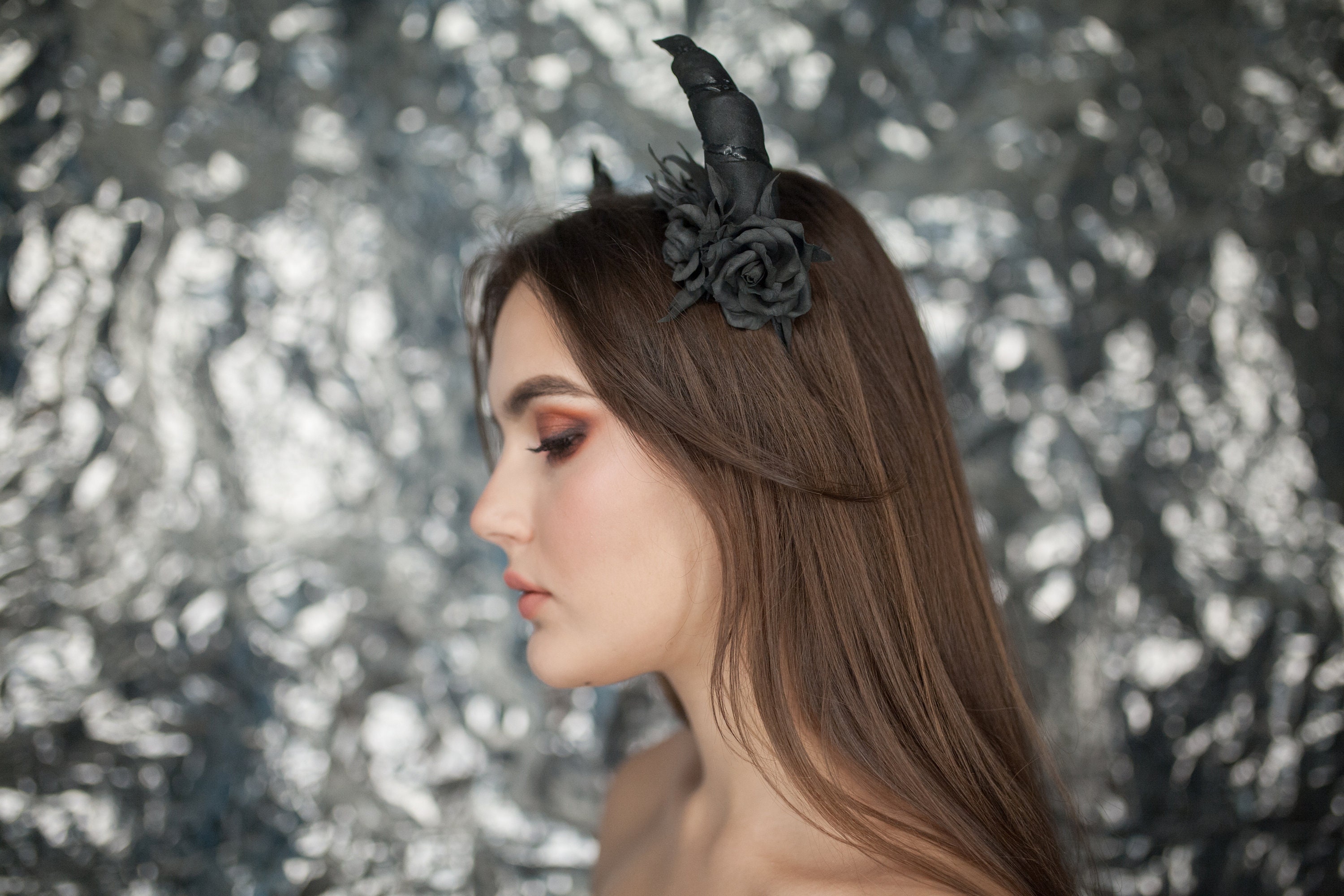 Horns Headband With Realistic Roses. Demon Horns for - Etsy