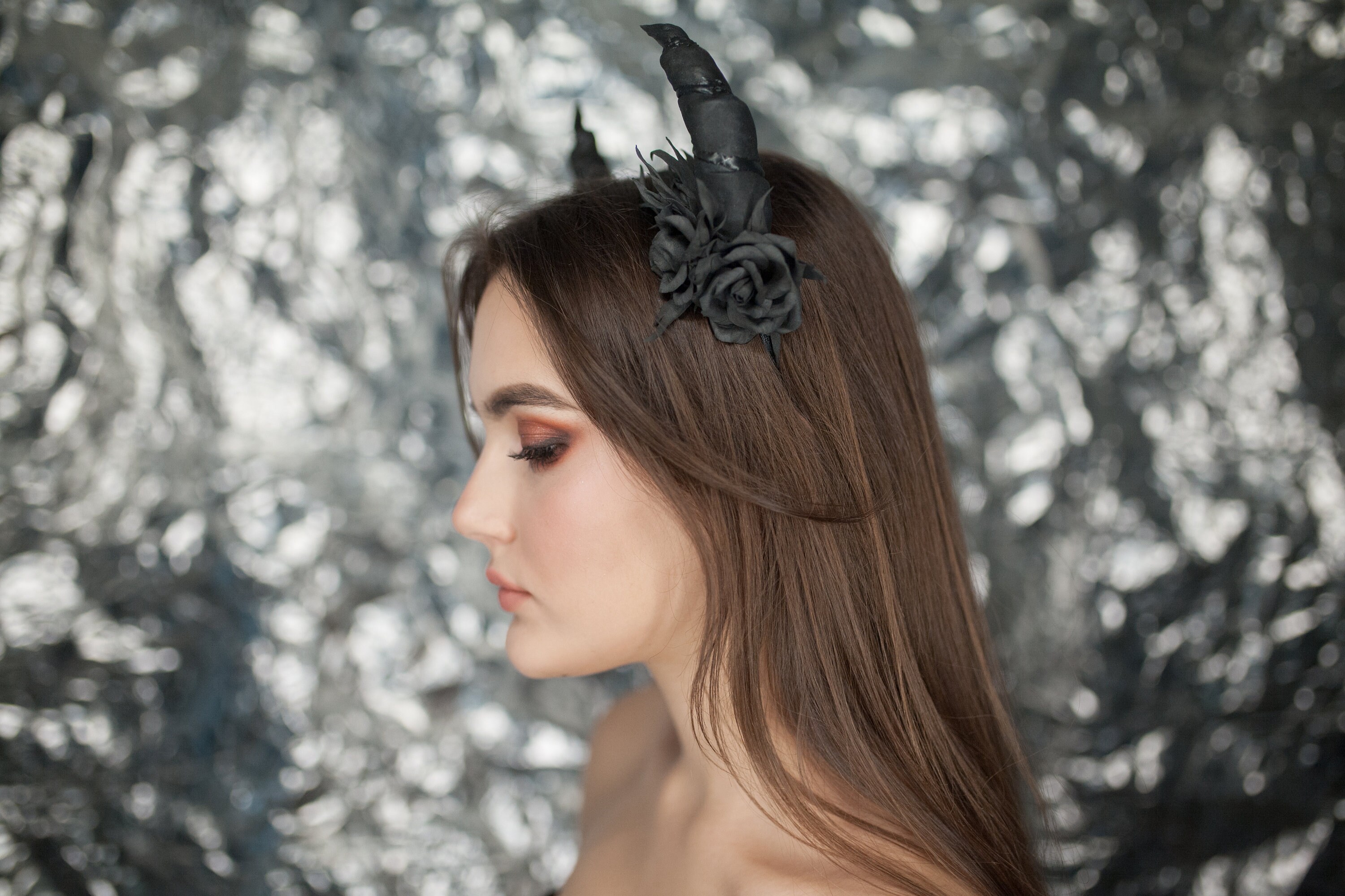 Horns Headband With Realistic Roses. Demon Horns for - Etsy