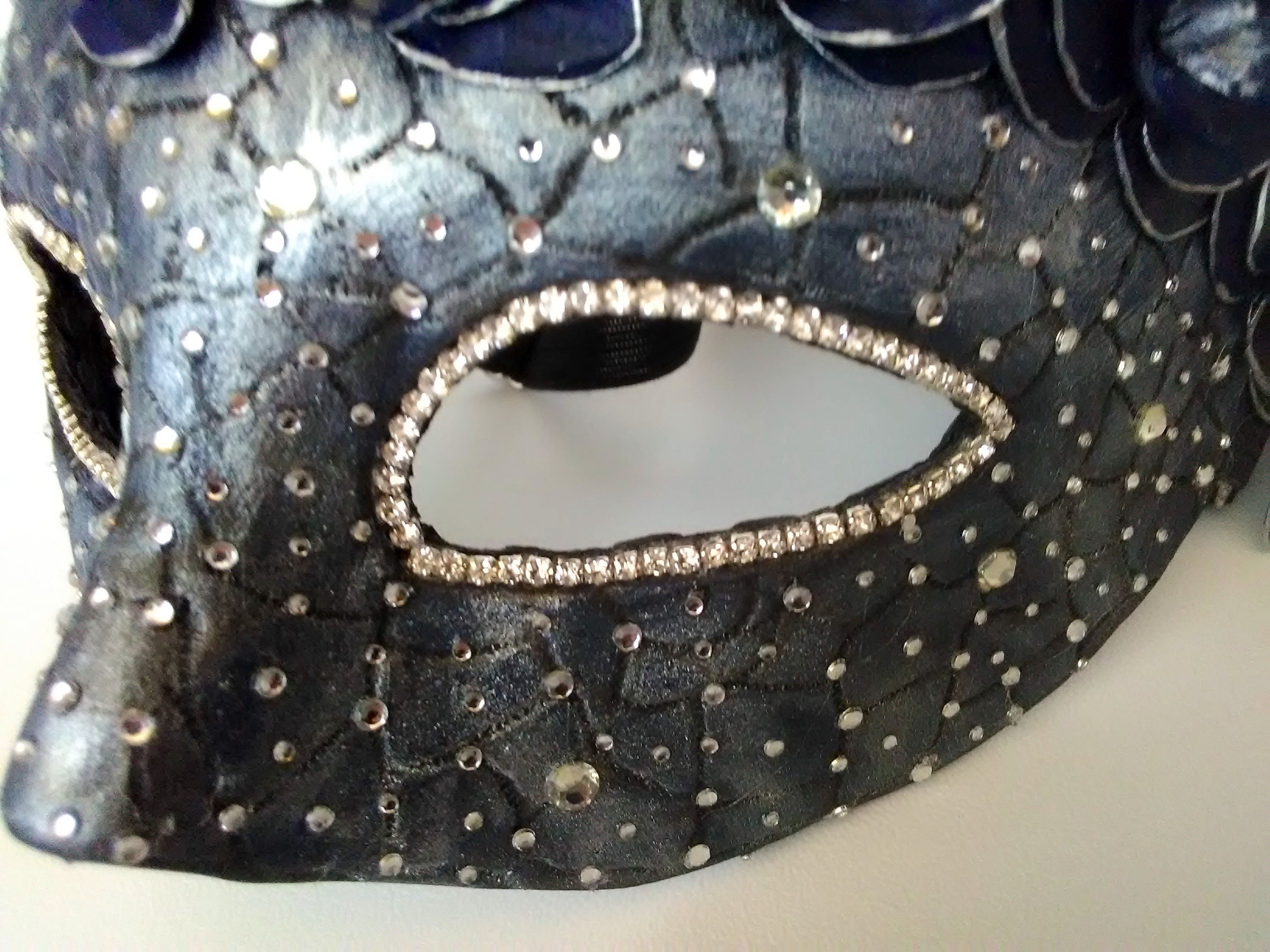 Chic Designer Masquerade Mask Dark Blue and Silver 3d Flowers - Etsy