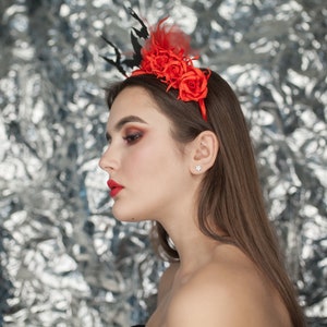 Bat Halloween Headband With Red Roses. Bat Fascinator, Vampire Headband ...