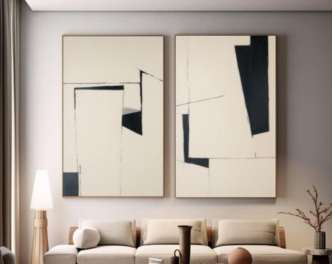 Large Beige Wabi-sabi Wall Art Beige Black Texture Painting Neutral Minimalist Wall Art Set of 2 ...