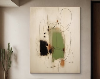 Green Beige Abstract Painting Green Minimalist Wall Art Beige Wabi Sabi ...