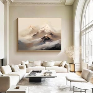 Large Beige Abstract Mountain Painting Black Minimalist Texture ...