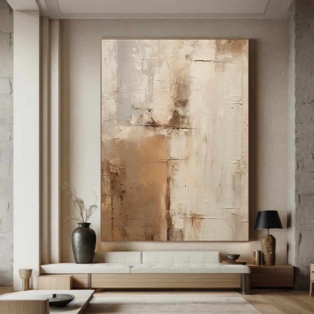 Large Minimalist Abstract Canvas Art, Beige Abstract Painting, Nordic ...