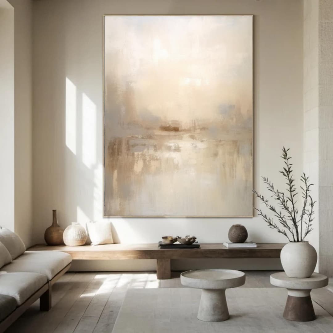 Large Neutral Beige Abstract Painting Scandinavian Wall Painting ...