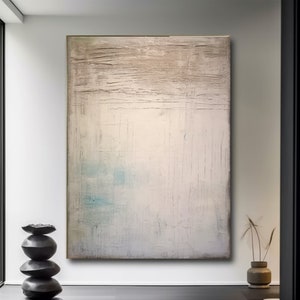 Large Beige Brown Abstract Painting Large Blue Texture Wall Art 3D Minimalist Painting Beige ...