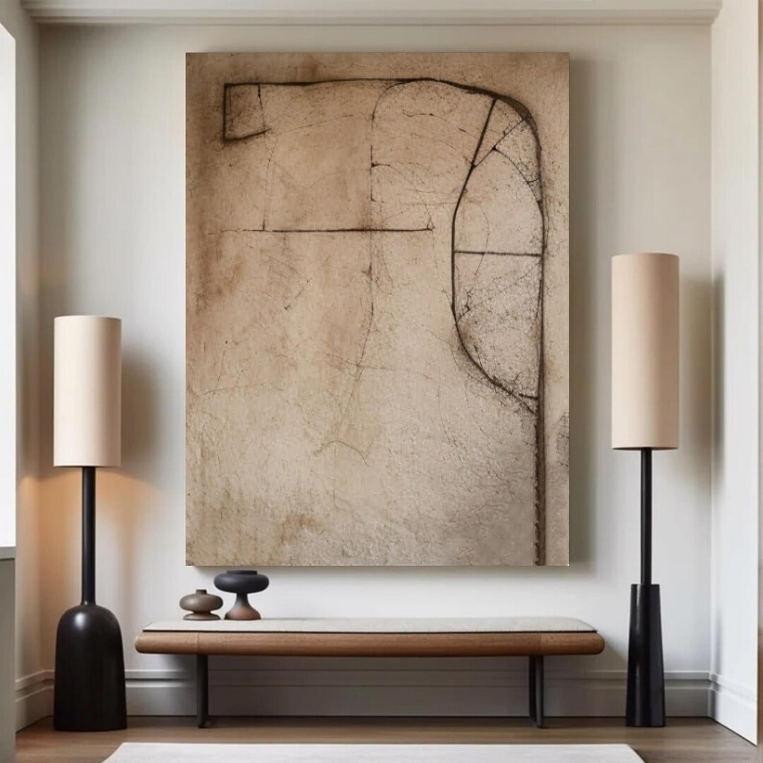Large Geometric Abstract Painting Beige Abstract Painting Geometric ...