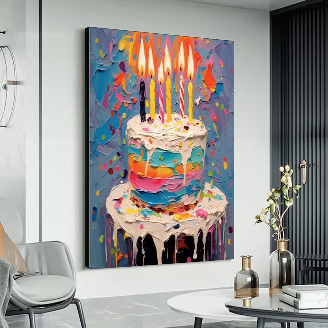 Large Abstract Cake Oil Painting on Canvas Birthday Cake Oil Painting ...