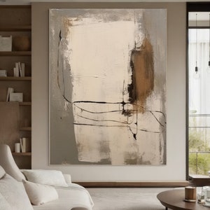 Large Beige Abstract Painting: Minimalist Brown Wall Art - Etsy