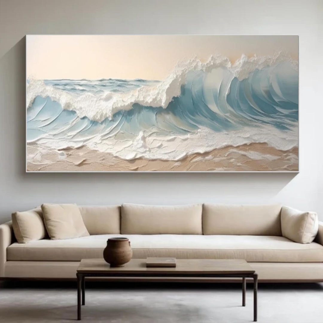 Large 3D White Minimalist Textured Wall Art Beach Painting,3d White Wave Art,white 3D Textured ...