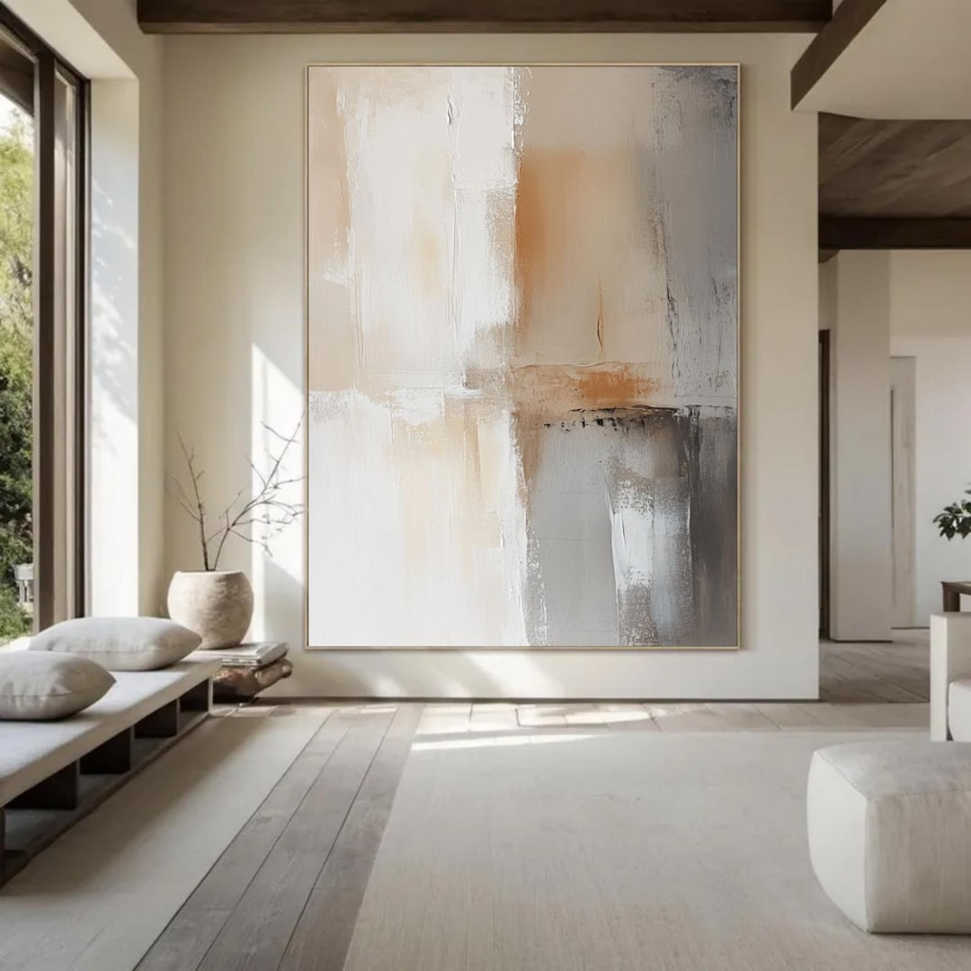 Large Abstract Canvas Art, Beige Abstract Painting, Nordic Abstract ...
