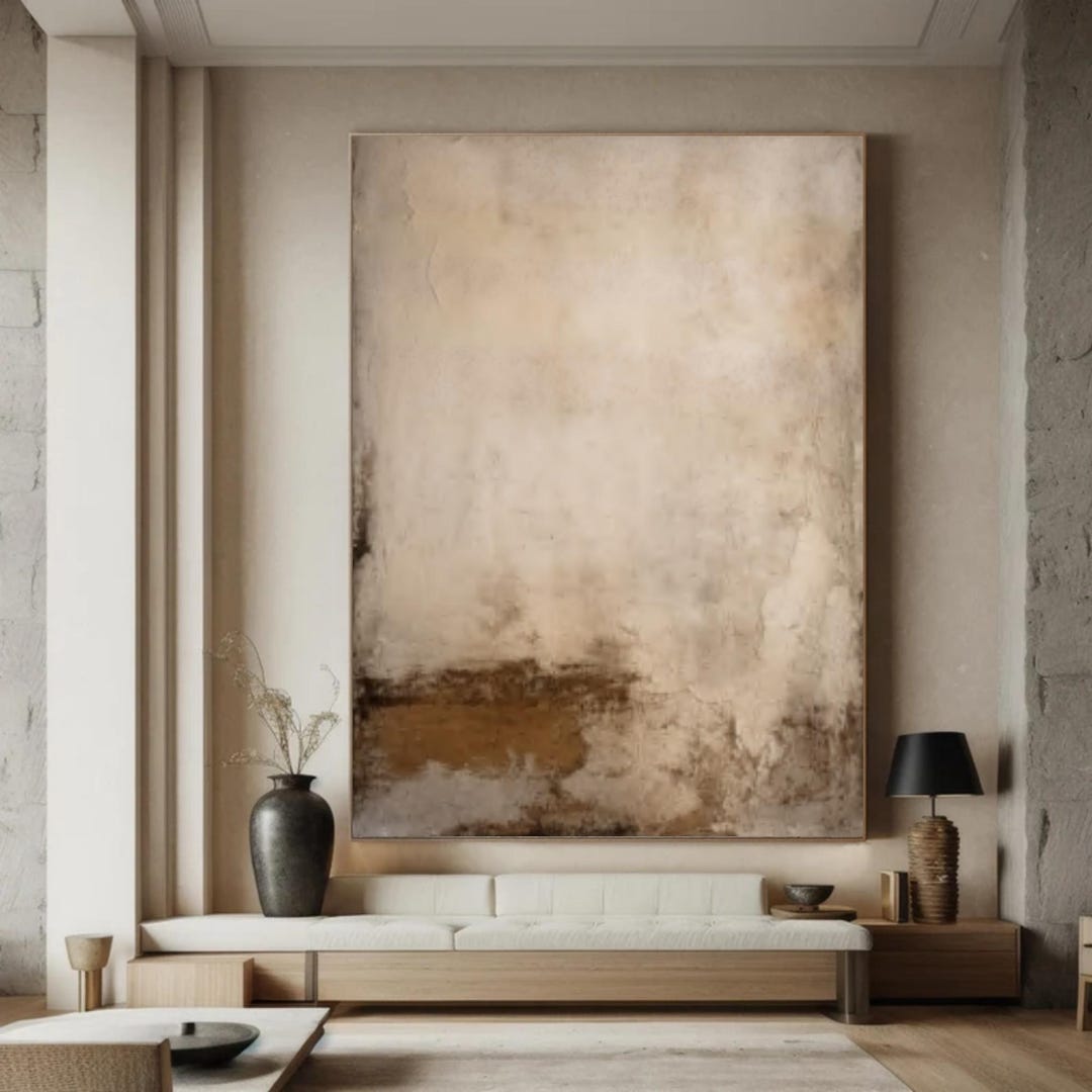 Large Beige Abstract Painting: Modern Scandinavian Wall Art - Etsy