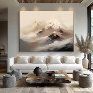 Large Beige Abstract Mountain Painting: Minimalist Textured Wall Art - Etsy