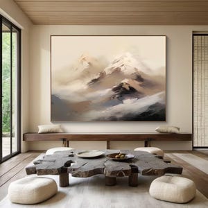 Large Beige Abstract Mountain Painting: Minimalist Textured Wall Art - Etsy