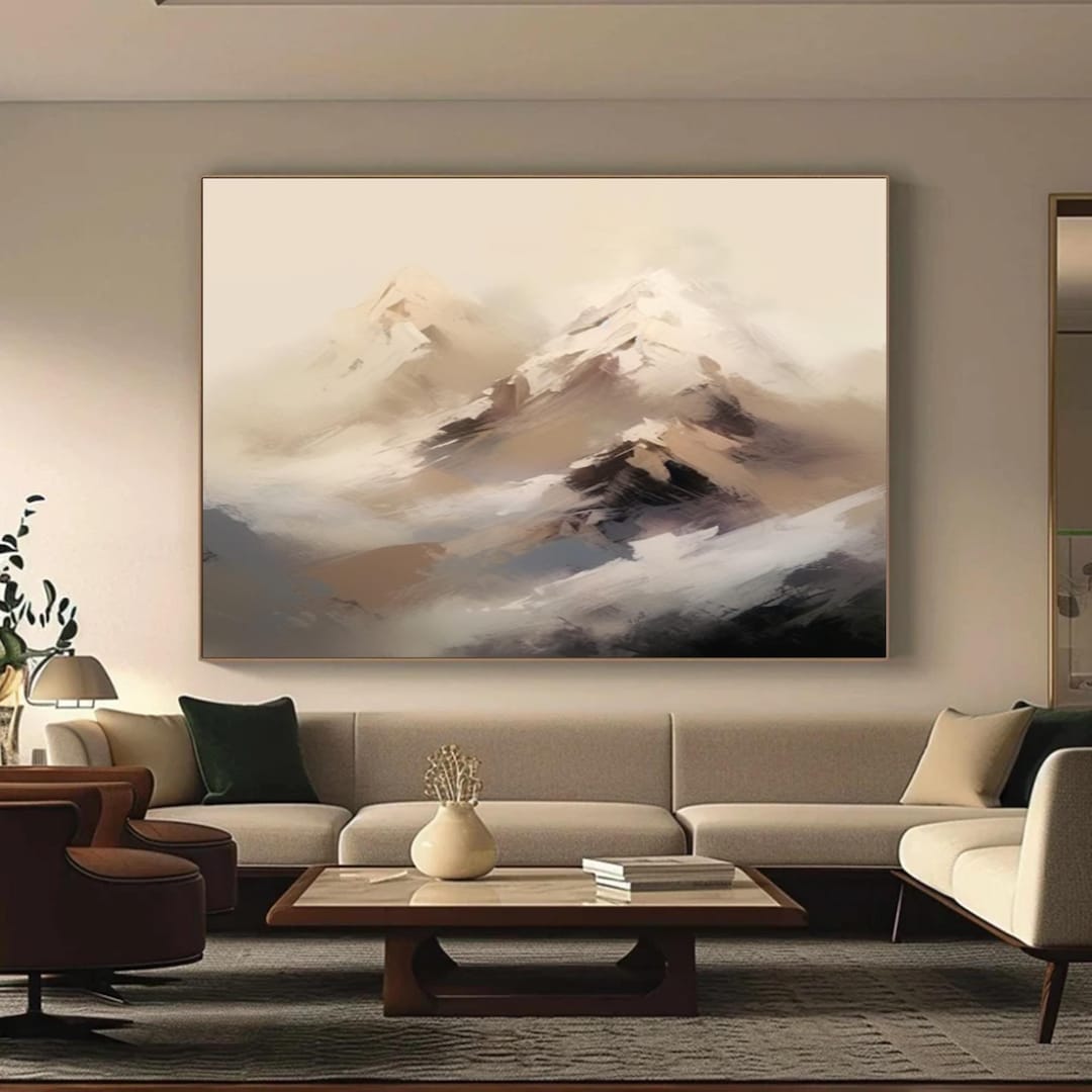 Large Beige Abstract Mountain Painting: Minimalist Textured Wall Art - Etsy