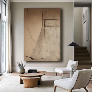 Large Geometric Abstract Painting Beige Abstract Painting Geometric ...
