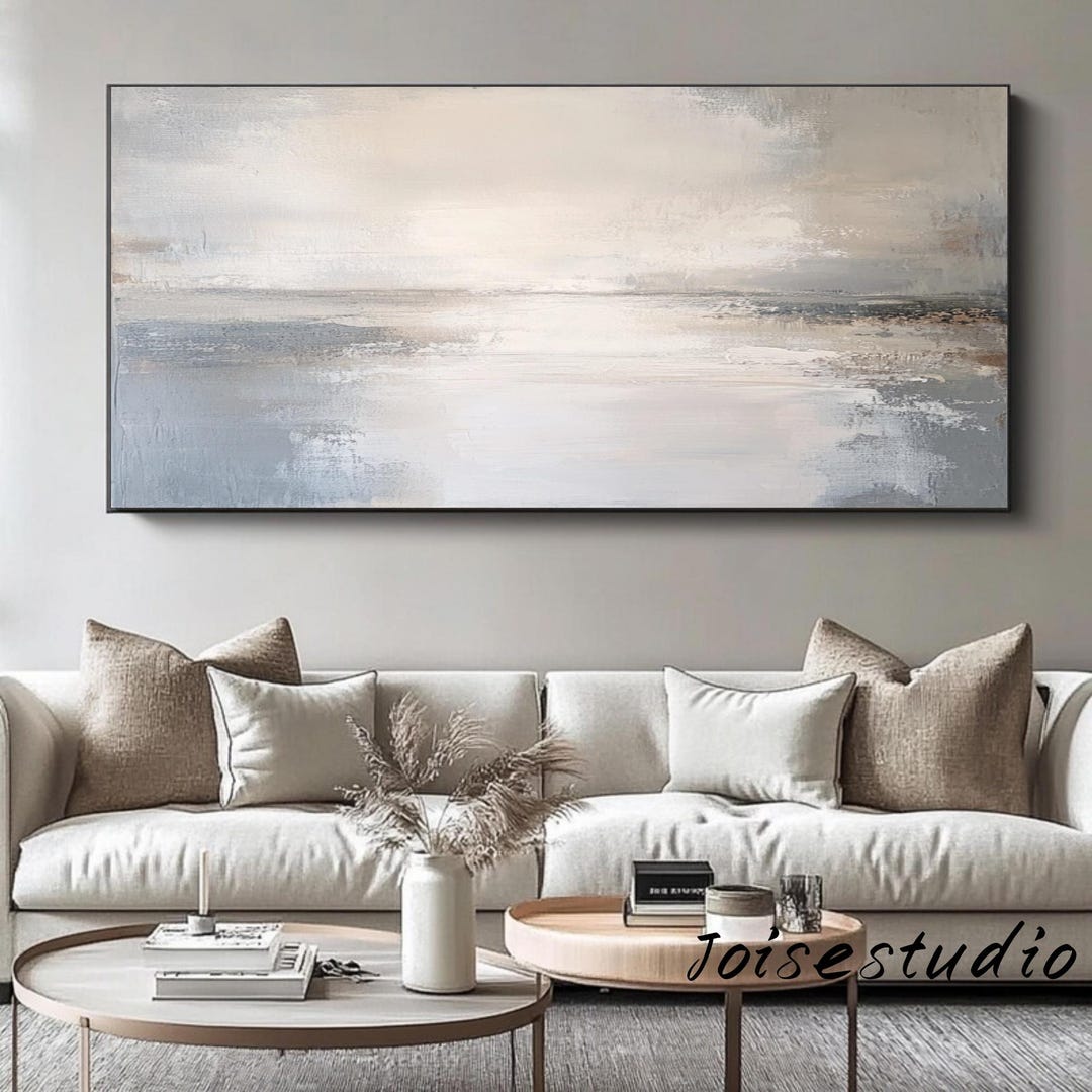 Large Gray Seascape Oil Painting, Beach Canvas Art, Contemporary Wall ...